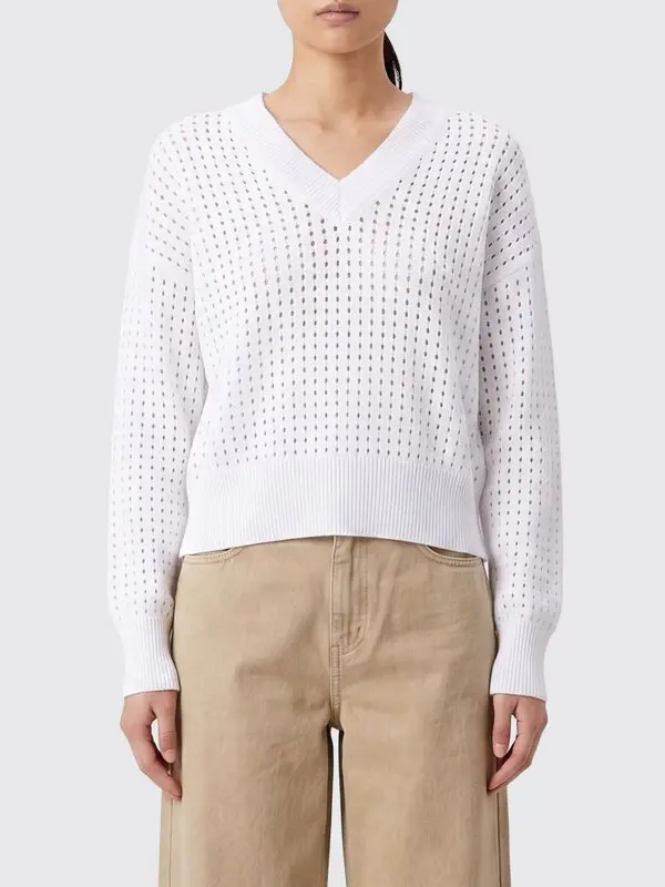 KANGRA Perforated Cotton V-neck Knit - White