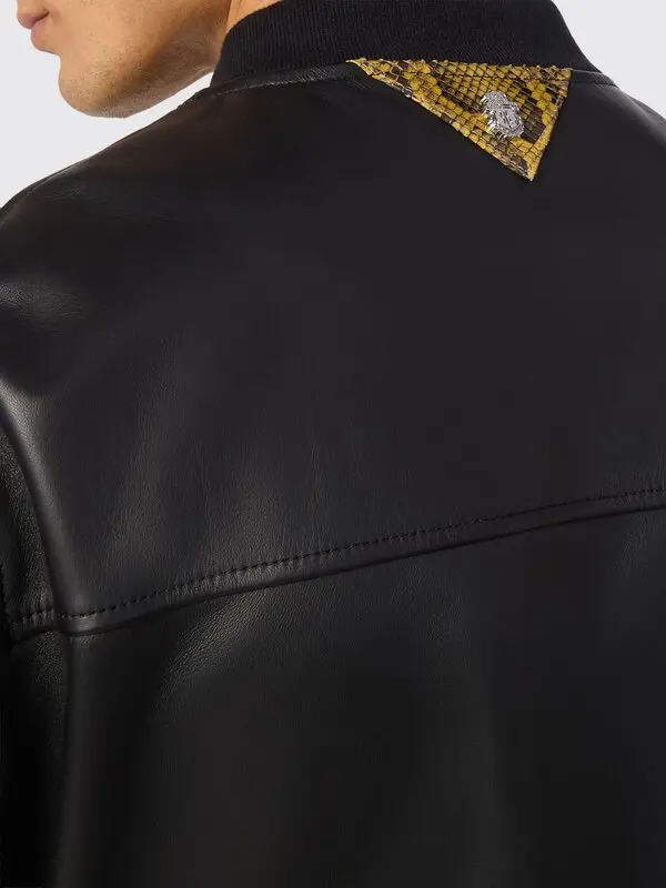 BILLIONAIRE Leather Bomber Jacket - Black