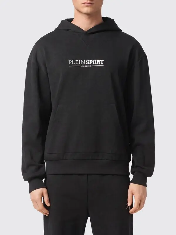 PLEIN SPORT Cotton Hooded Sweatshirt With Logo - Black