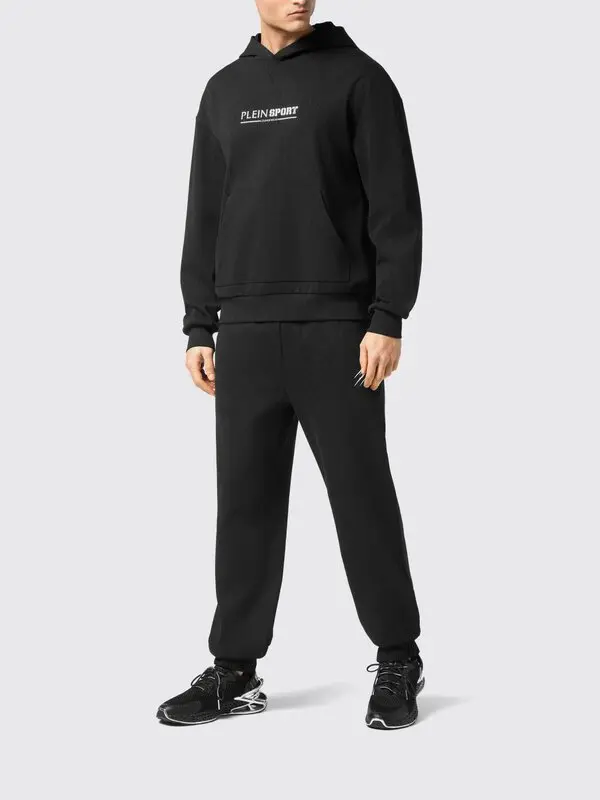 PLEIN SPORT Cotton Hooded Sweatshirt With Logo - Black