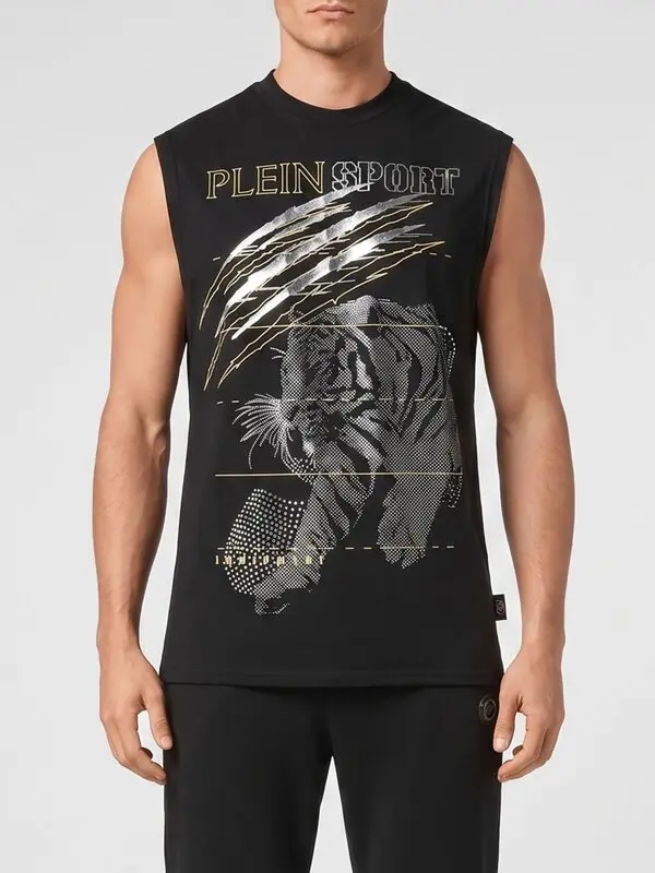 PLEIN SPORT Sleeveless Graphic T-shirt - Black