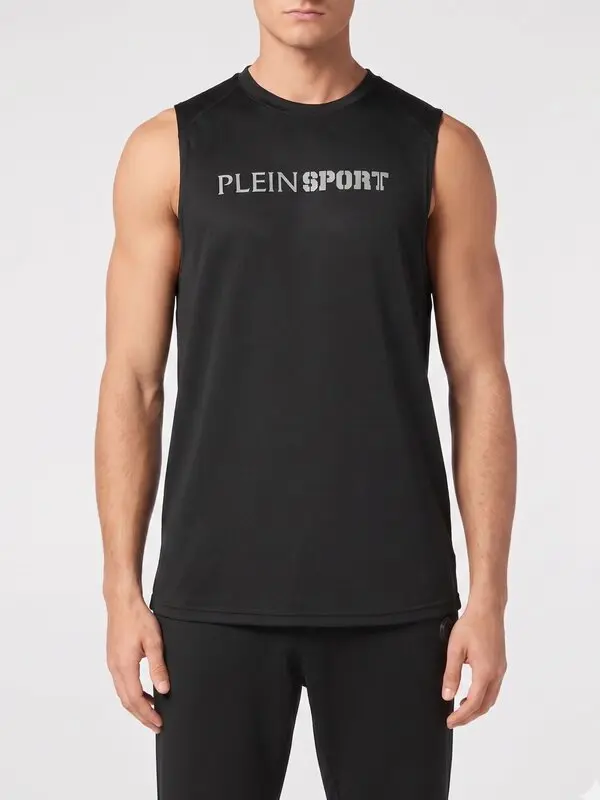 PLEIN SPORT Printed Polyester Sleeveless Crewneck Tank Top - Black