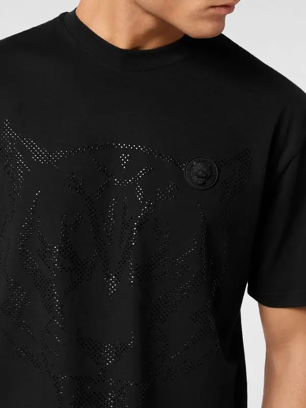 PLEIN SPORT Cotton T-shirt With Rhinestones - Black