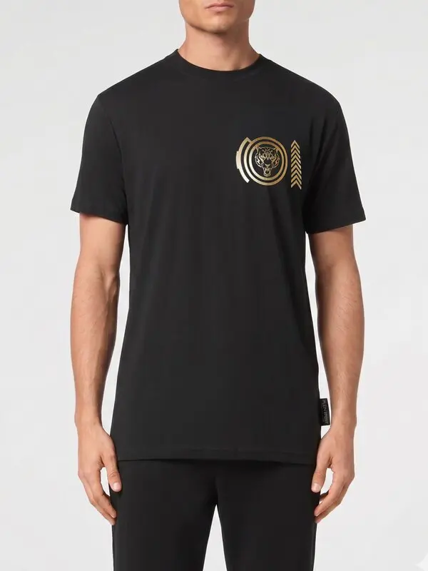 PLEIN SPORT Cotton T-shirt With Laminated Logo - Black
