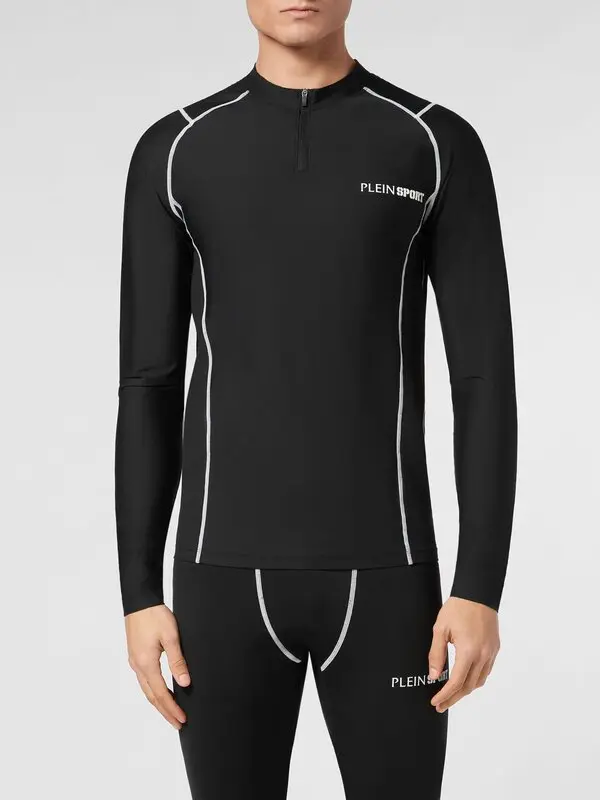 PLEIN SPORT Technical Stretch Fabric Long Sleeve T-shirt - Black