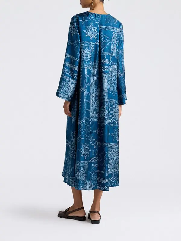 Momoni Ethnic Print Silk Midi Dress