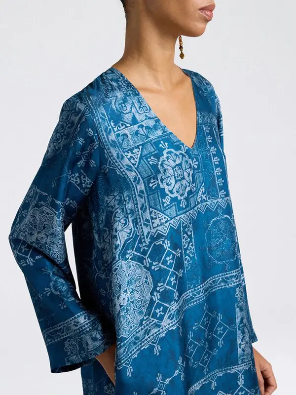 Momoni Ethnic Print Silk Midi Dress