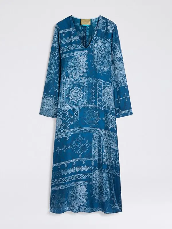 Momoni Ethnic Print Silk Midi Dress