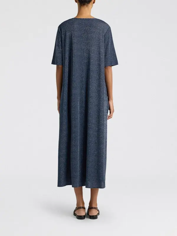 Momoni Lurex Jersey V-neck Midi Dress - Blue