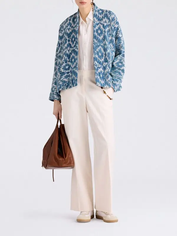 Momoni Jacquard Cotton Kimono Jacket With Fringe Detail