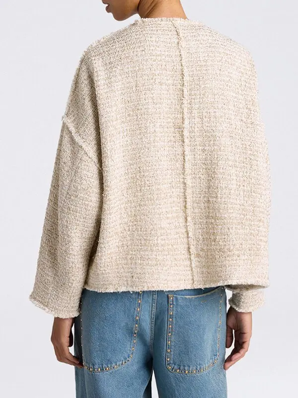 Momoni Textured Cotton Blend Jacket With Crewneck And Patch Pockets