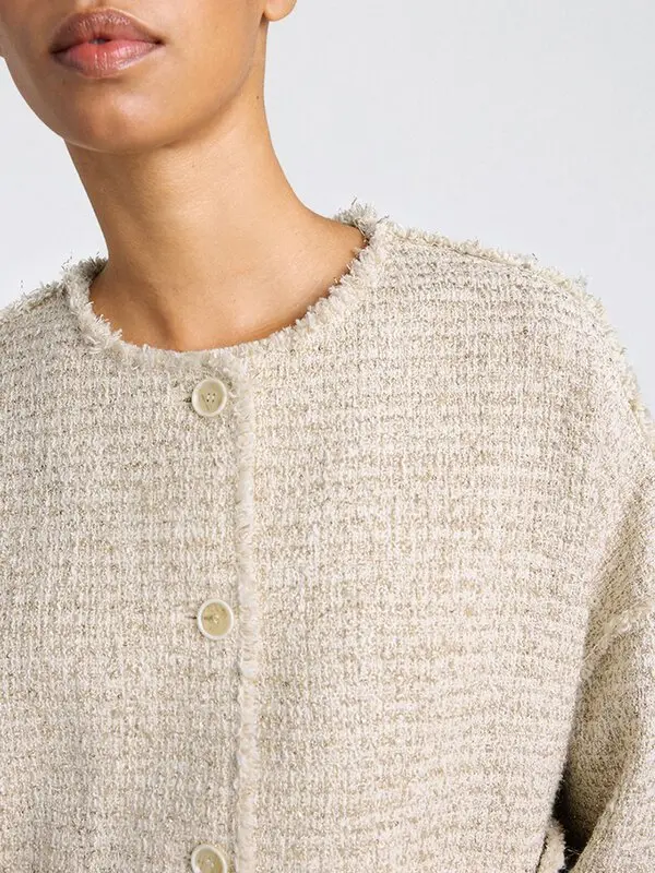 Momoni Textured Cotton Blend Jacket With Crewneck And Patch Pockets