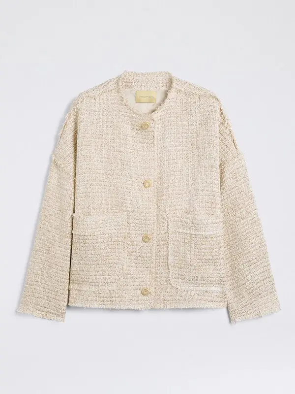 Momoni Textured Cotton Blend Jacket With Crewneck And Patch Pockets