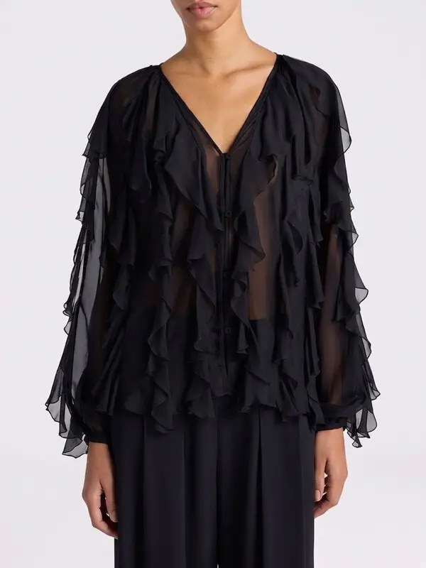 Momoni Silk Blend Blouse With Ruffles - Black