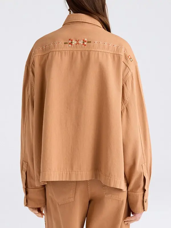 Momoni Cotton Shirt Jacket With Embroidered Detail
