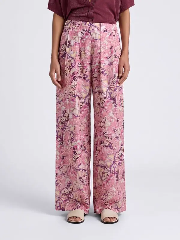 Momoni Printed Silk Palazzo Trousers - Violet