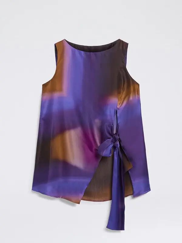 Momoni Sleeveless Viscose Top With Abstract Pattern And Draped Design