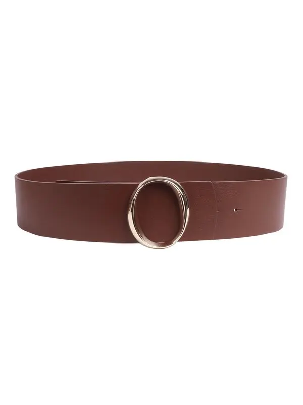 ORTIGNI Brown Leather Belt With Gold Buckle - Red
