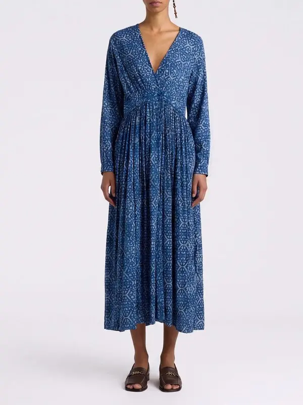 Momoni Printed Cotton Midi Dress - Blue