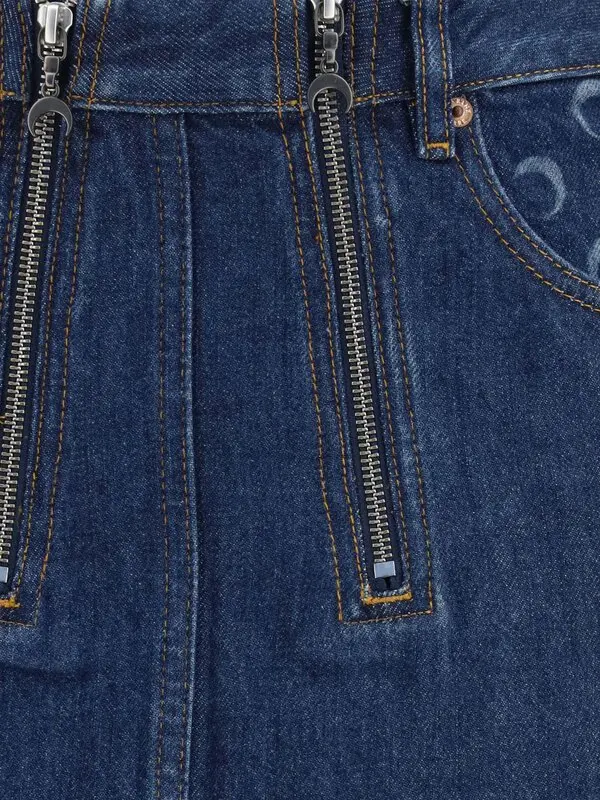 MARINE SERRE Mini Denim Skirt With Monogram Print