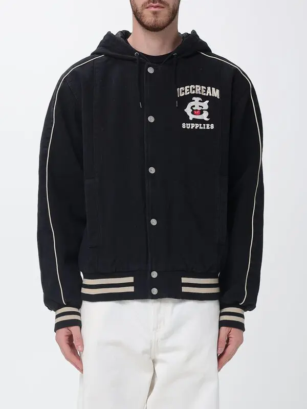 ICECREAM Embroidered Logo Varsity Jacket - Black
