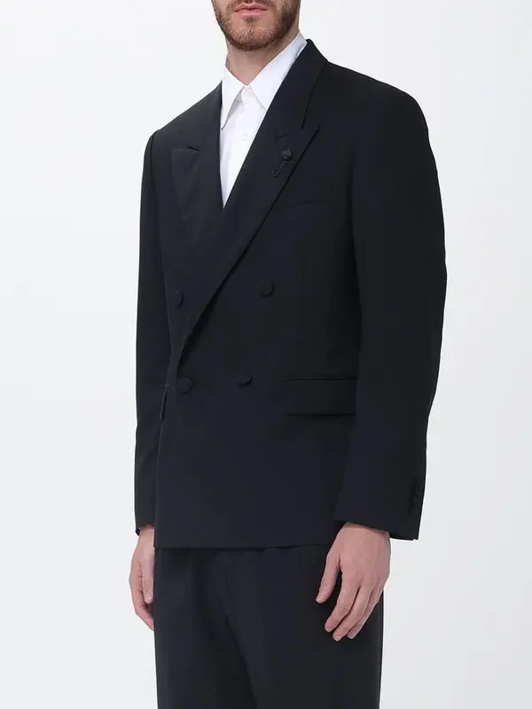 LARDINI Double-breasted Wool Blazer With Peak Lapels - Black