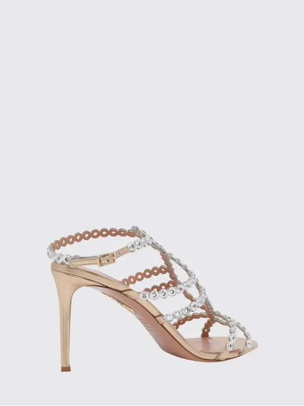 AQUAZZURA Laminated Leather Sandals With Appliqués