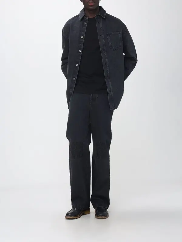 Loewe Cotton Denim Shirt Jacket With A Classic Collar And Patch Pockets - Black