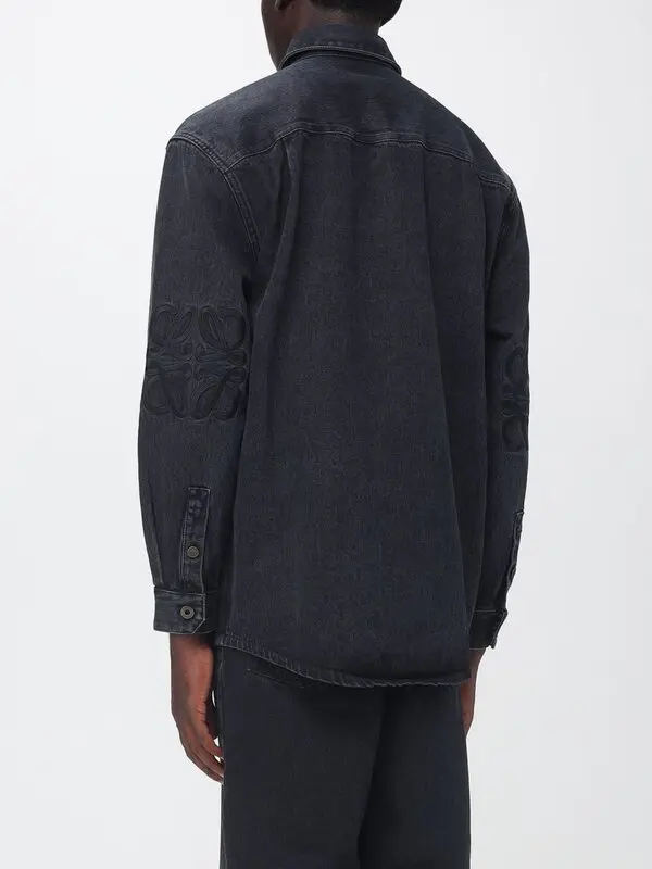 Loewe Cotton Denim Shirt Jacket With A Classic Collar And Patch Pockets - Black