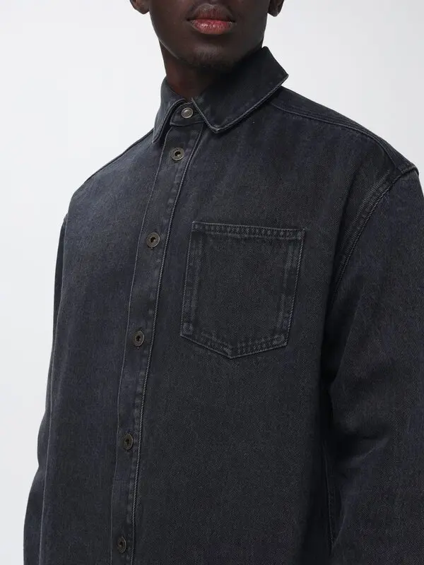 Loewe Cotton Denim Shirt Jacket With A Classic Collar And Patch Pockets - Black