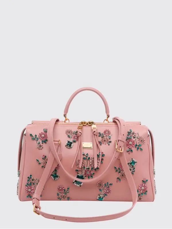 Dolce & Gabbana Vittoria Embroidered Rhinestone Leather Bag