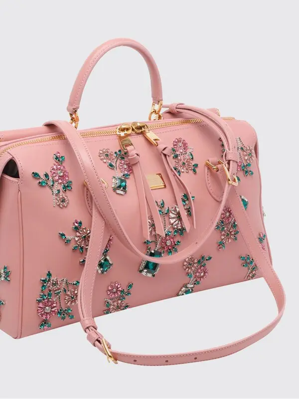 Dolce & Gabbana Vittoria Embroidered Rhinestone Leather Bag