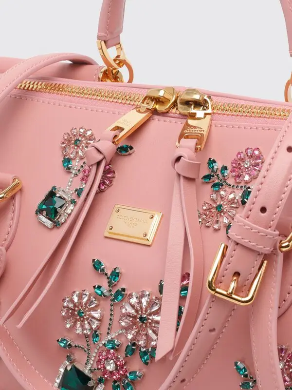 Dolce & Gabbana Vittoria Embroidered Rhinestone Leather Bag