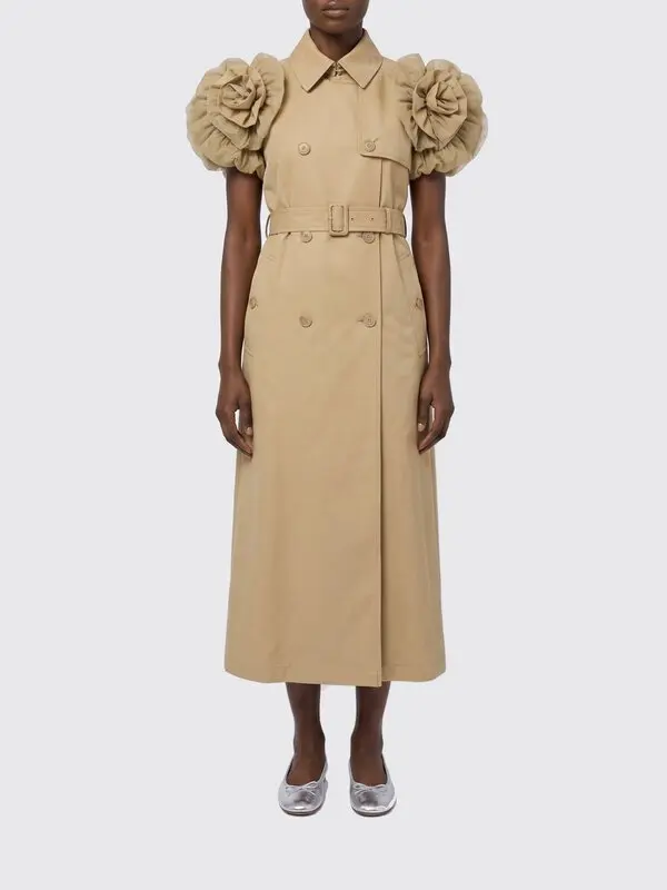 Max Mara Linen Double-breasted Trench Coat With Ruffle Sleeves - Sand