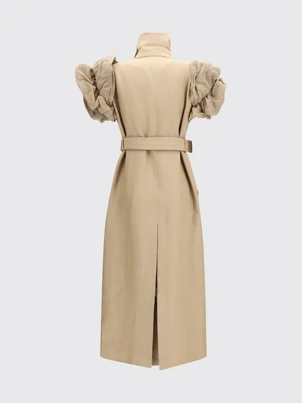 Max Mara Linen Double-breasted Trench Coat With Ruffle Sleeves - Sand