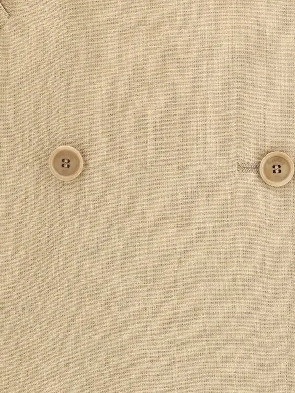 Max Mara Linen Double-breasted Trench Coat With Ruffle Sleeves - Sand