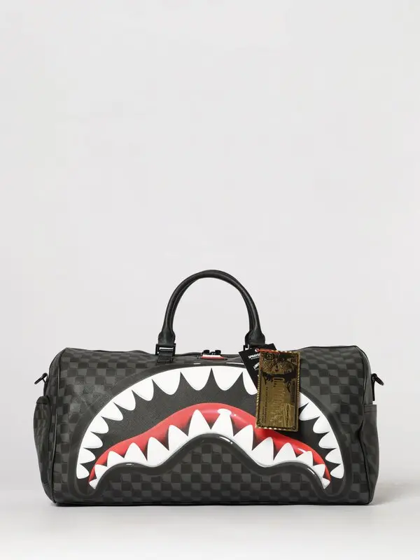 SPRAYGROUND Saffiano Coated Cotton Duffle Bag With Check Pattern And Logo - Black