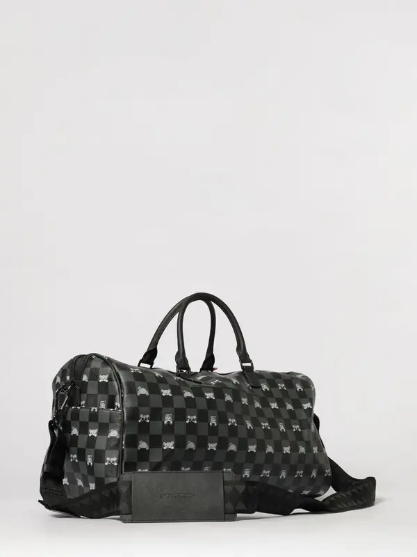 SPRAYGROUND Checkered Saffiano Coated Cotton Duffle Bag With Shark Graphic