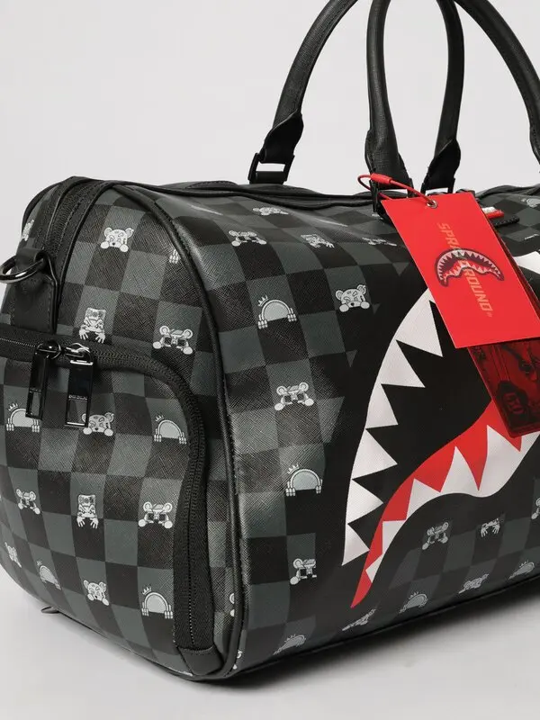 SPRAYGROUND Checkered Saffiano Coated Cotton Duffle Bag With Shark Graphic
