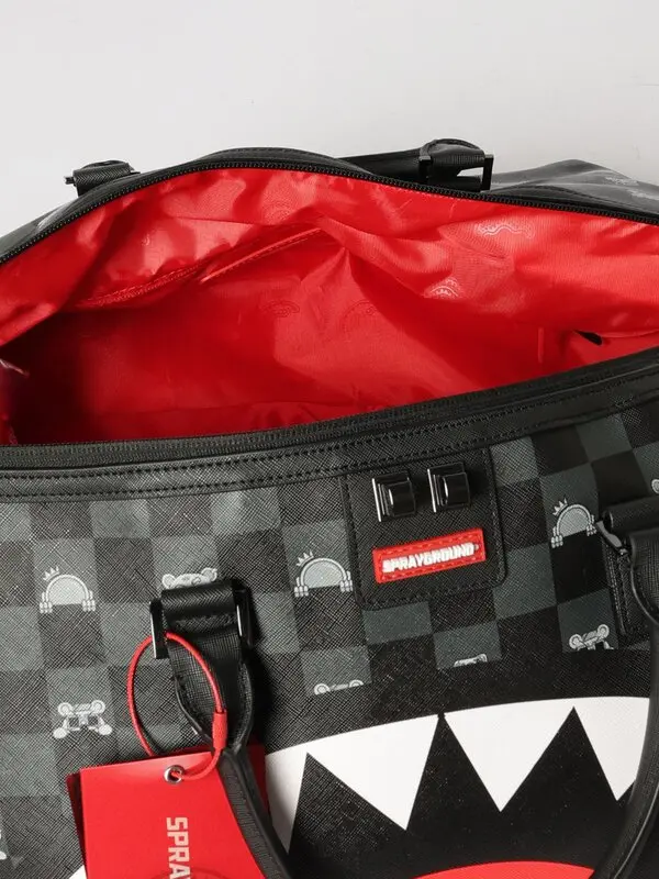 SPRAYGROUND Checkered Saffiano Coated Cotton Duffle Bag With Shark Graphic