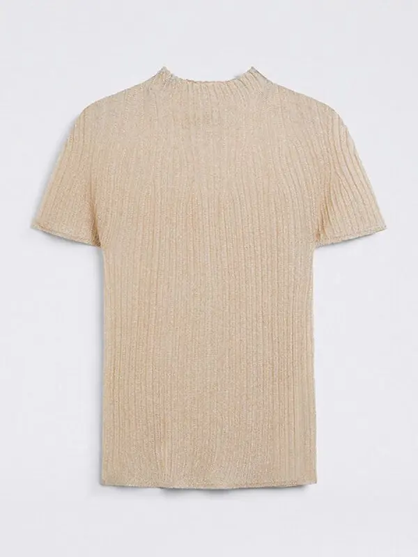 Momoni Ribbed Lurex Viscose Blend Sweater - Gold