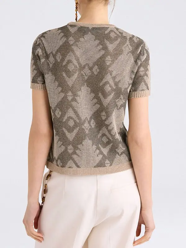 Momoni Jacquard Knit Crewneck Sweater With Abstract Pattern
