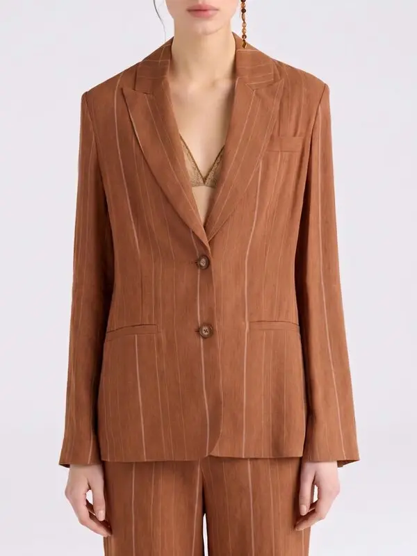 Momoni Pinstriped Linen Blend Single-breasted Blazer