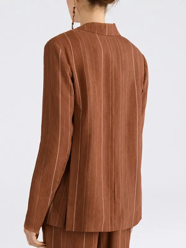 Momoni Pinstriped Linen Blend Single-breasted Blazer
