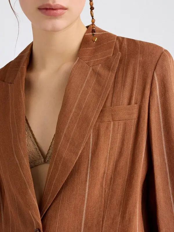 Momoni Pinstriped Linen Blend Single-breasted Blazer