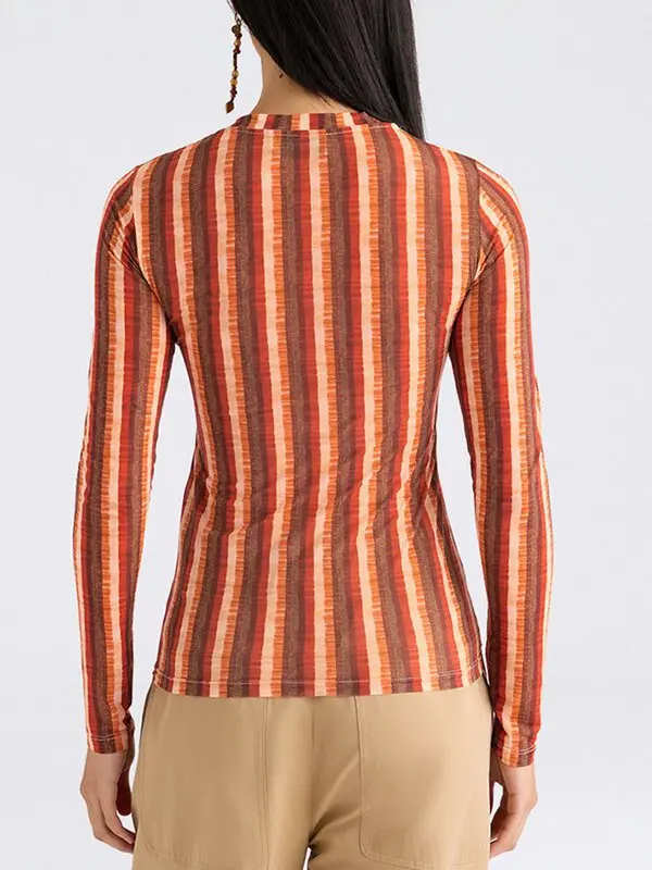 Momoni Long Sleeve Crewneck Top - Orange