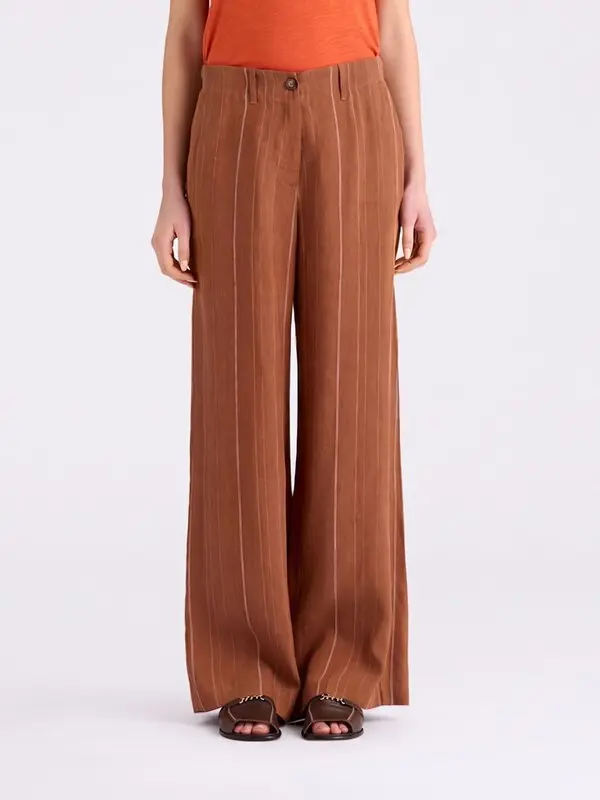 Momoni Linen Blend Pinstriped Palazzo Trousers