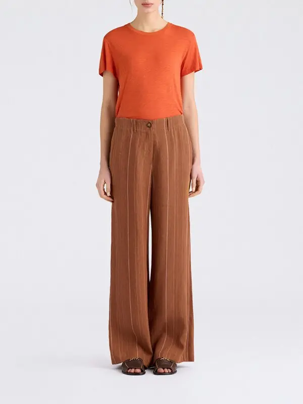 Momoni Linen Blend Pinstriped Palazzo Trousers