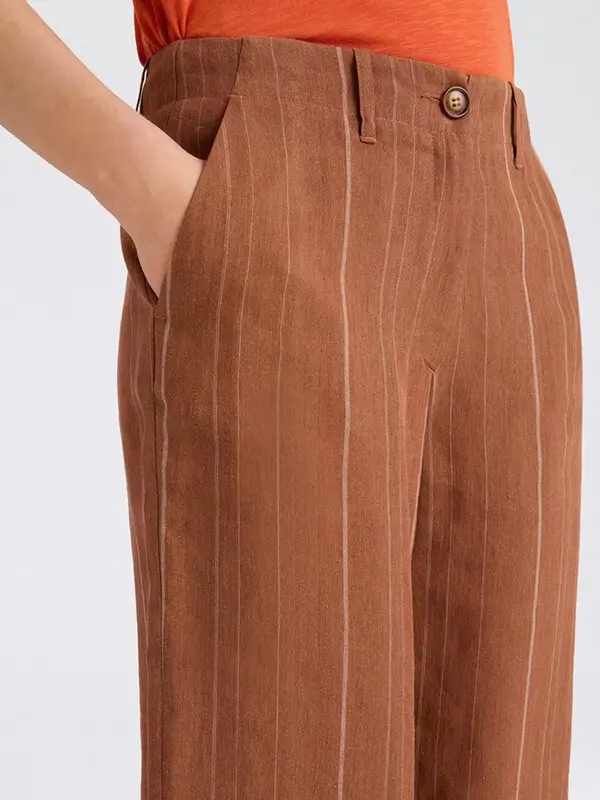 Momoni Linen Blend Pinstriped Palazzo Trousers