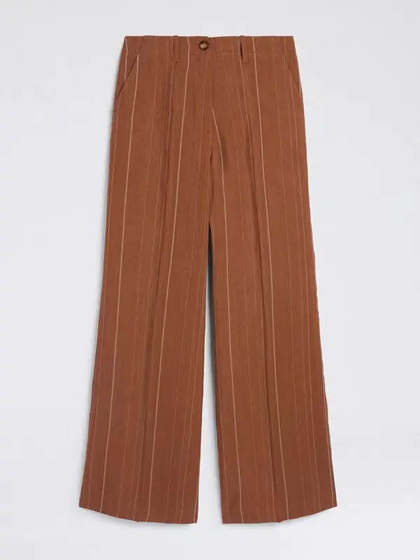 Momoni Linen Blend Pinstriped Palazzo Trousers